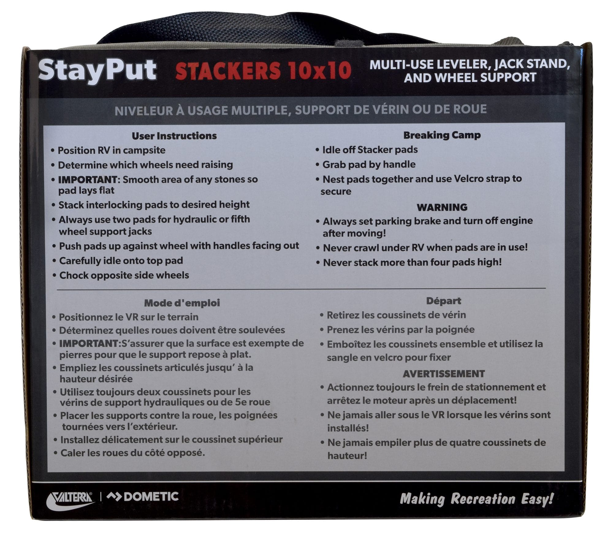 StayPut Stackers 10 x 10, 10 pack w/Bag, Boxed - Valterra.com