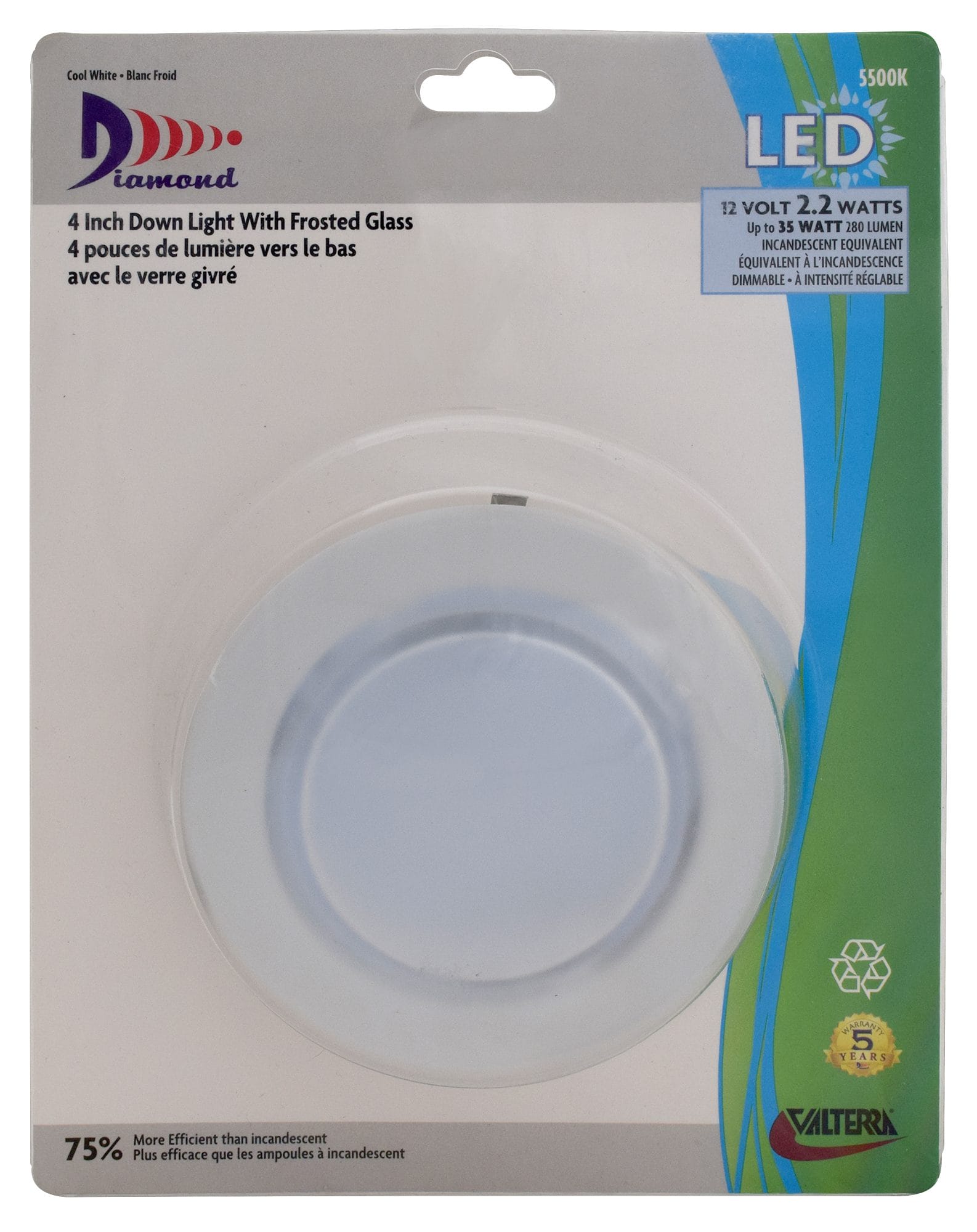 24 Diode LED Light - 4 Inch Down Light with Frosted Lens - Valterra.com